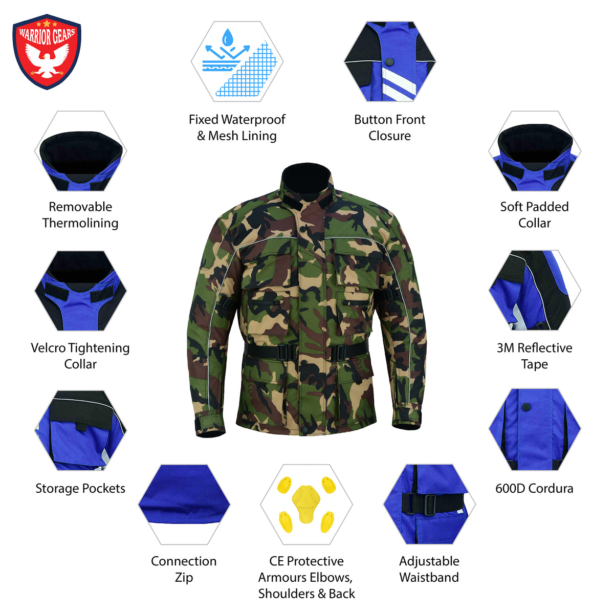 Warrior Gears 6 Pockets Mens Motorcycle Suit, Textile Racing Motorbike