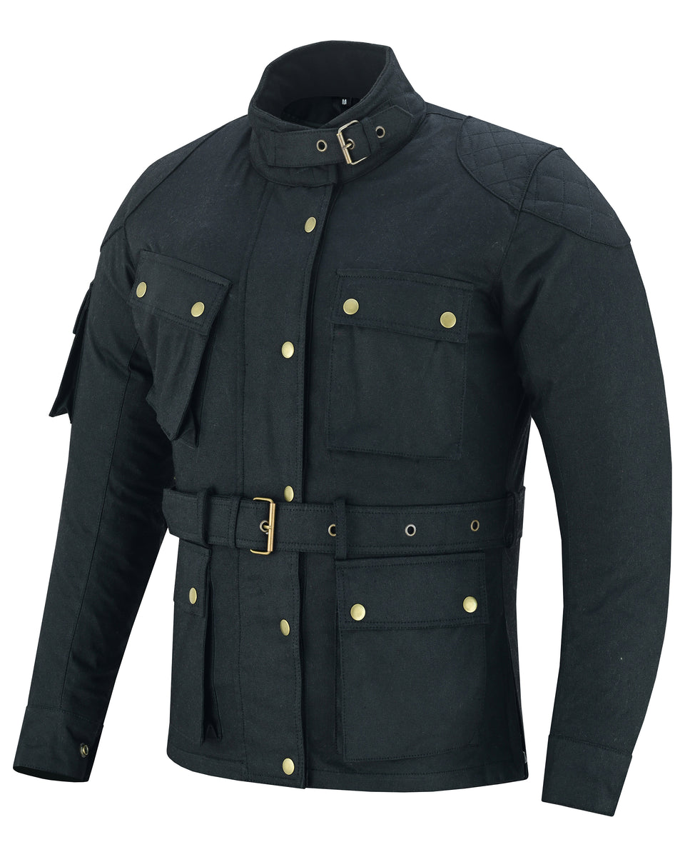 Warrior Gears® Mens Waxed Cotton Motorcycle Jacket Wax Motorbike Jackets