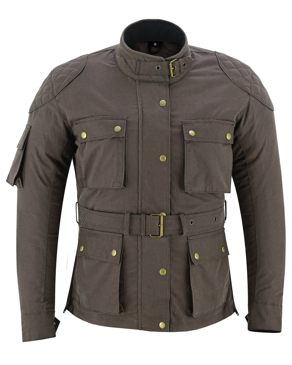 Warrior Gears® Mens Waxed Cotton Motorcycle Jacket Wax Motorbike Jackets