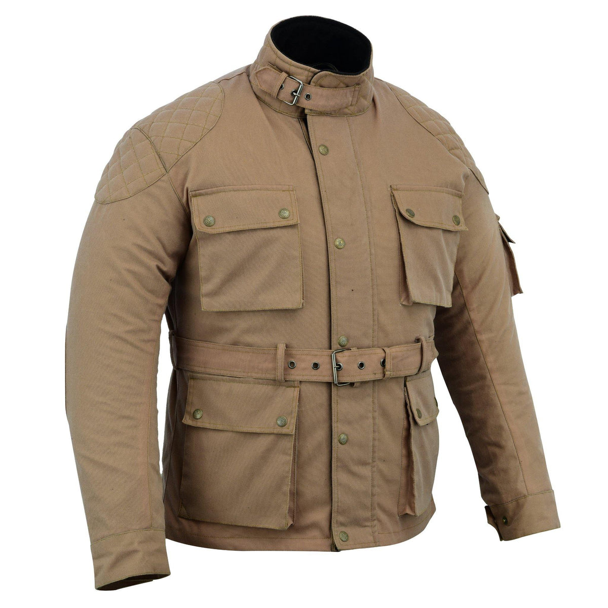 Warrior Gears Men's Wax Cotton Motorcycle Jacket, With Armours - Tan